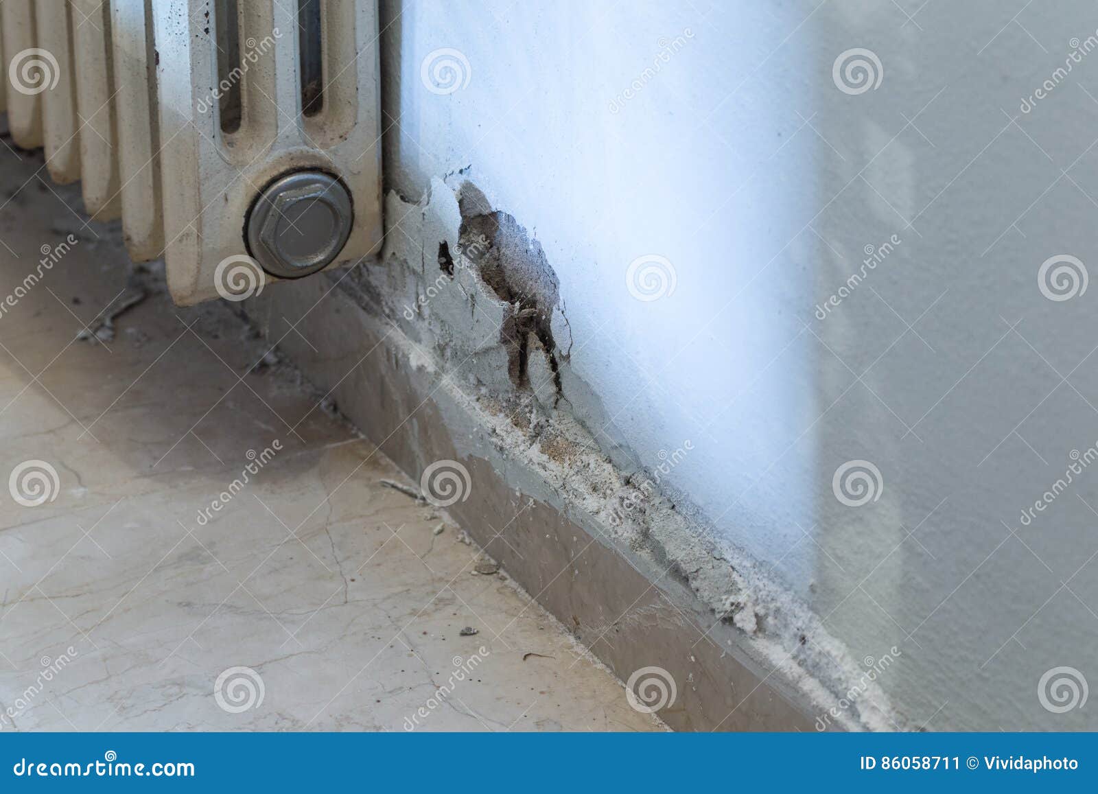 Moisture damage in a wall stock image. Image of broken - 86058711