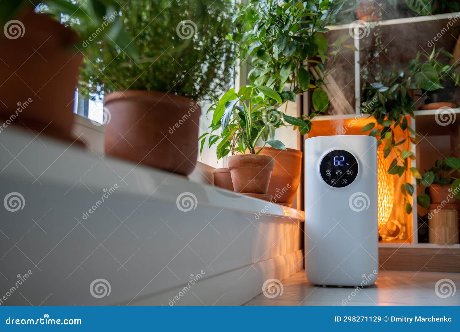 Air Humidifier Standing on Floor Emitting Vapor, Improving Climate at ...