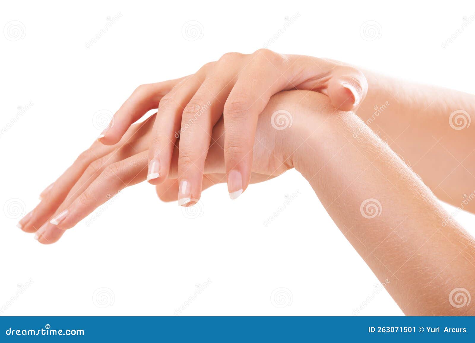 Moisturizing Every Inch of Her Hand. a Womans Hands. Stock Image ...