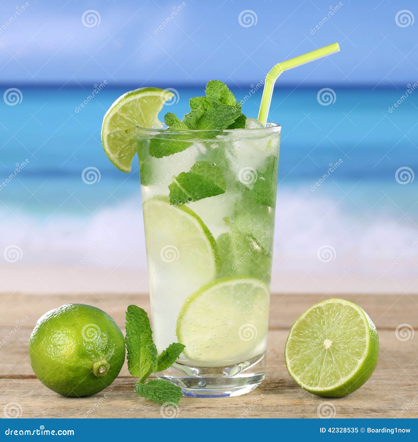 Mojito or Caipirinha Cocktail Drink on the Beach Stock Image - Image of ...