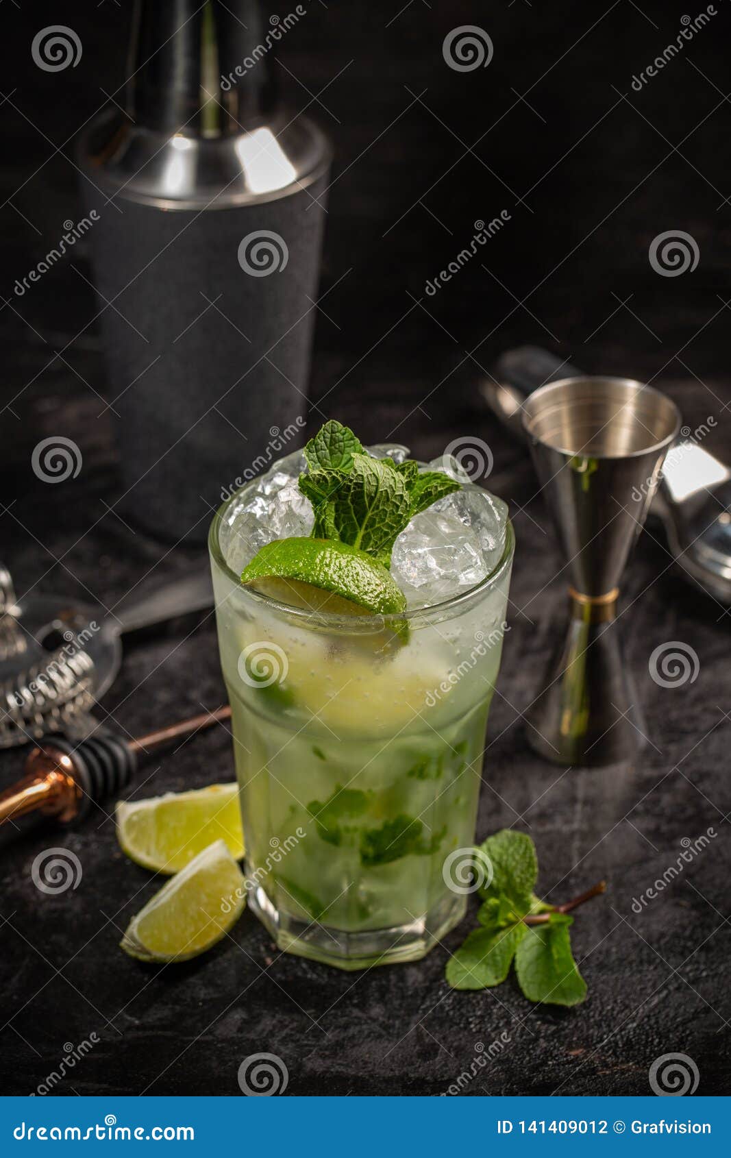Mojito cocktail in glass stock photo. Image of cocktails - 141409012