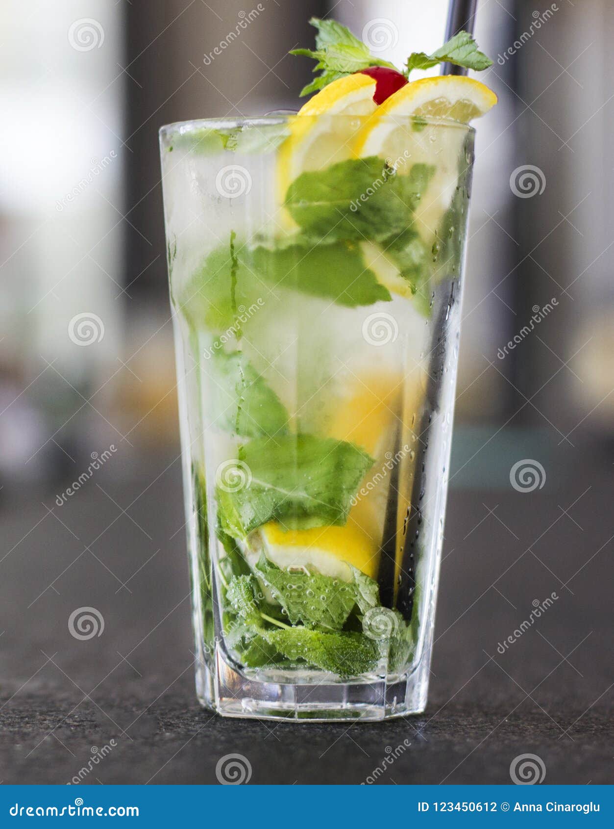 Mojito Cocktail in a Glass on a Long Bar Counter Stock Photo - Image of ...