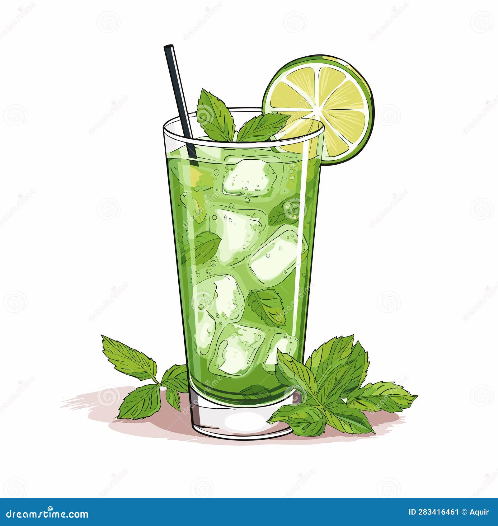 Mojito Cocktail Hand-drawn Comic Illustration. Mojito. Vector Doodle ...