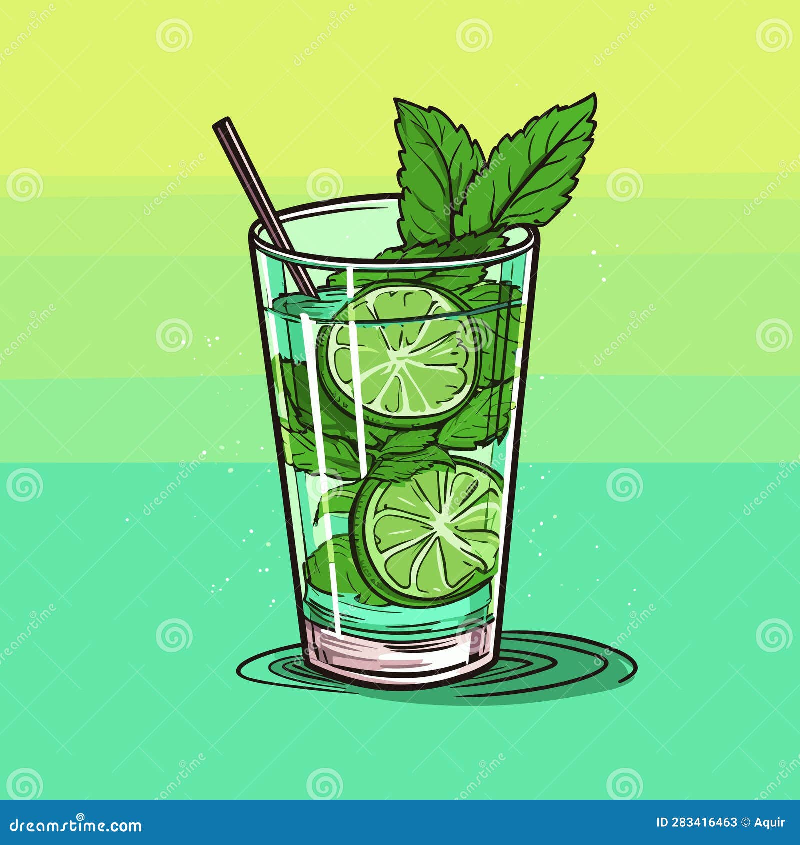 Mojito Cocktail Hand-drawn Comic Illustration. Mojito. Vector Doodle ...