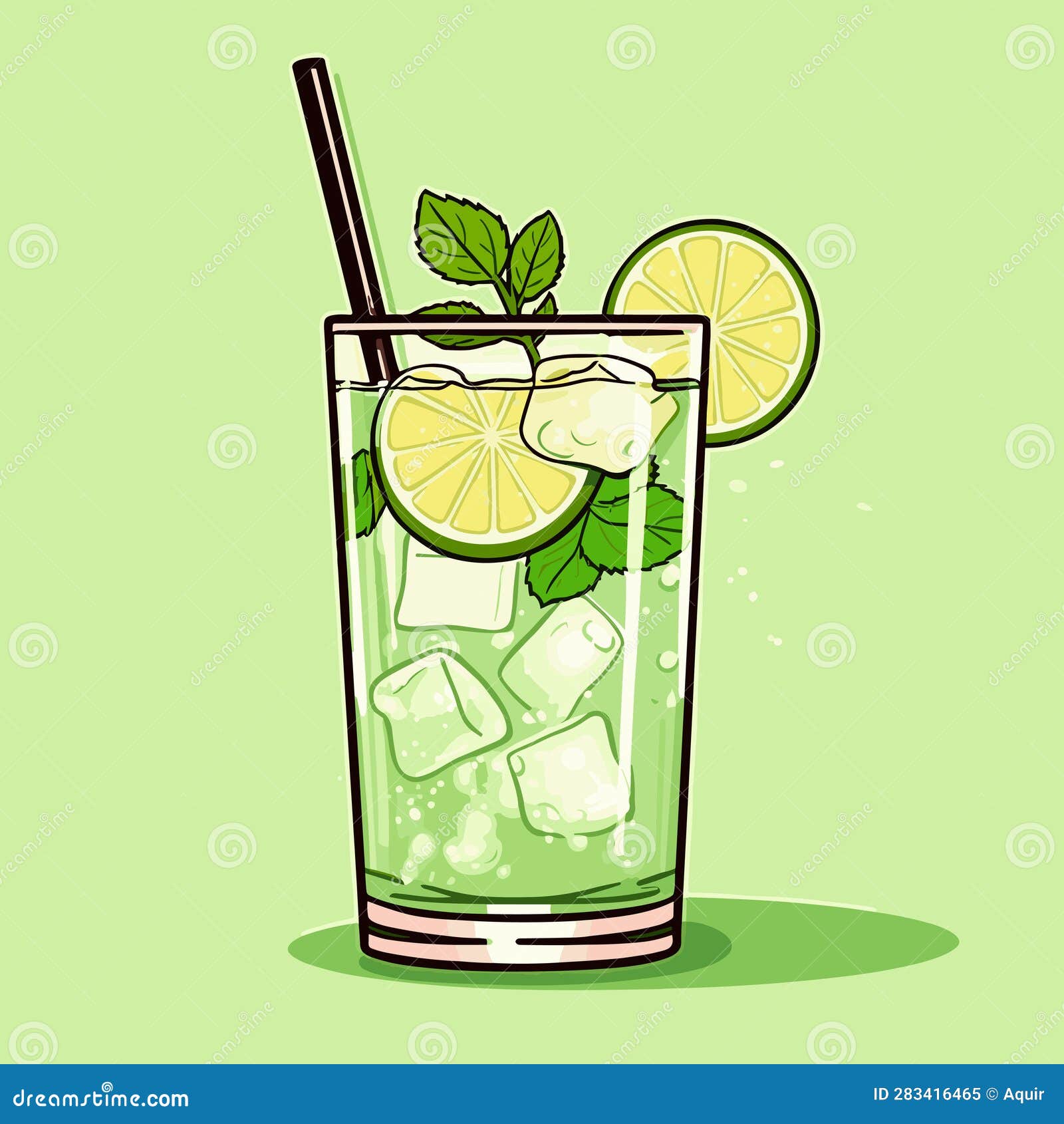 Mojito Cocktail Hand-drawn Comic Illustration. Mojito. Vector Doodle ...