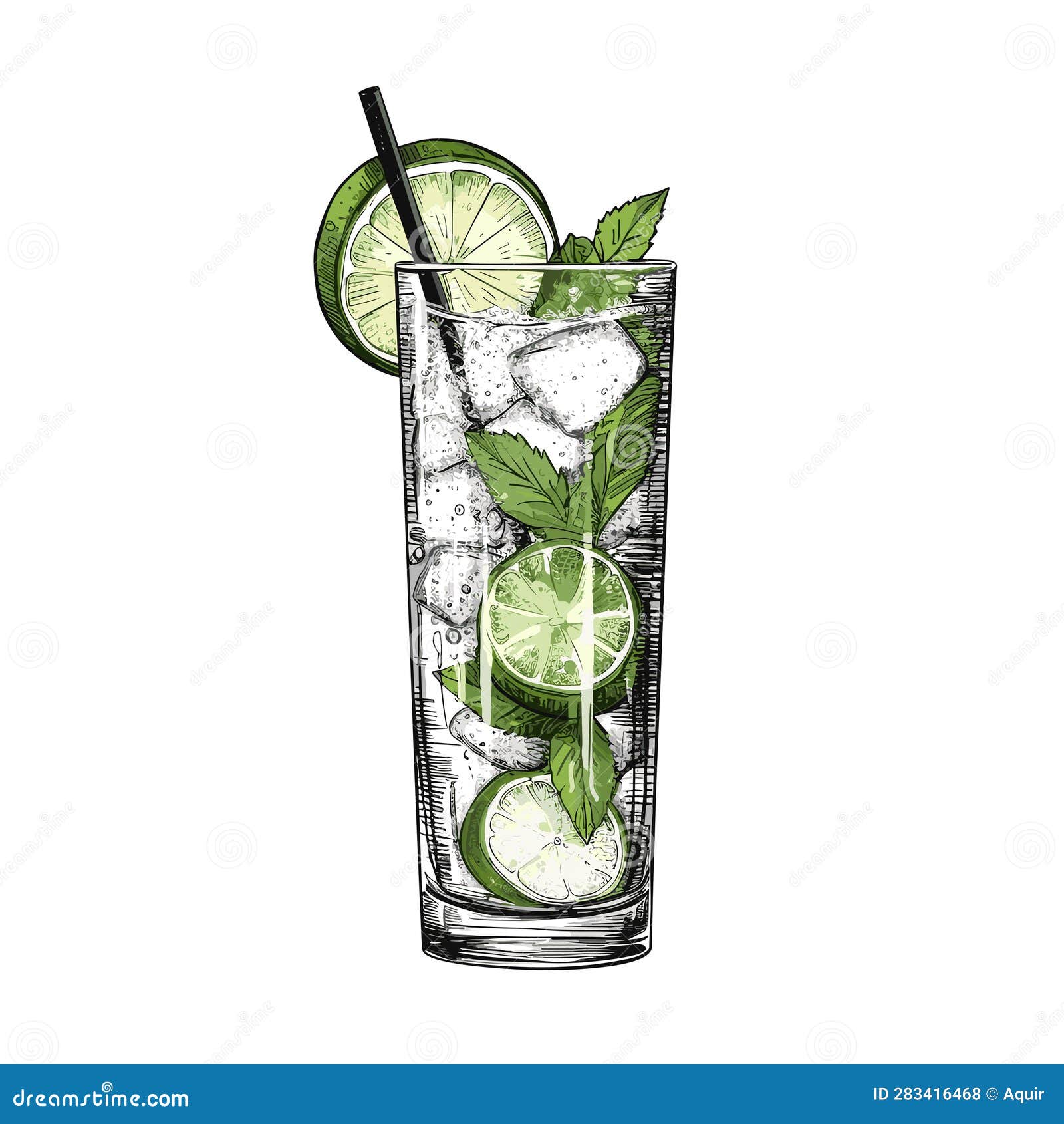 Mojito Cocktail Hand-drawn Comic Illustration. Mojito. Vector Doodle ...