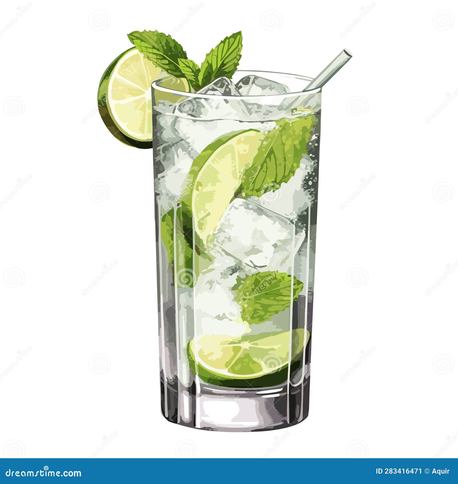 Mojito Cocktail Hand-drawn Comic Illustration. Mojito. Vector Doodle ...