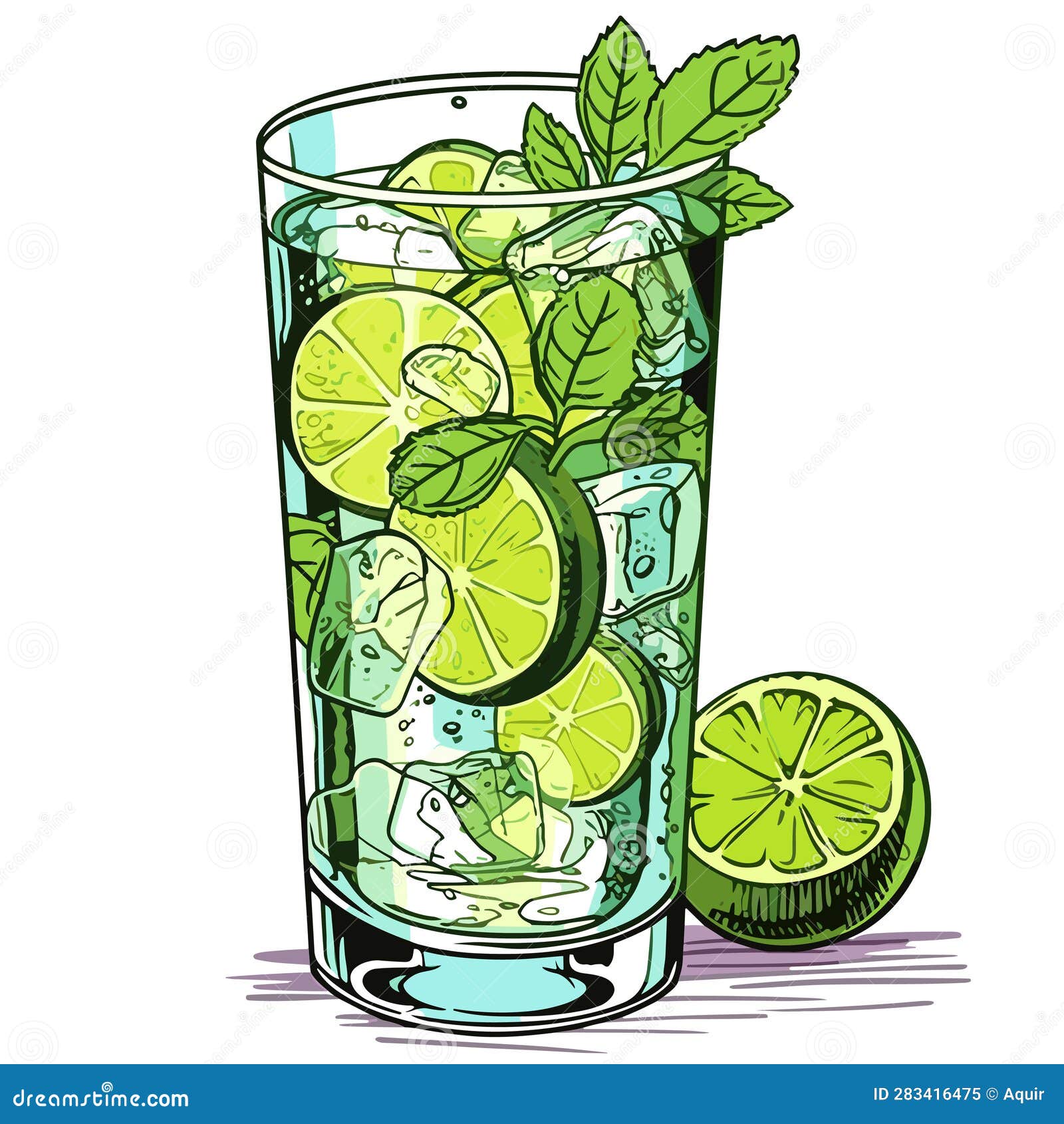 Mojito Cocktail Hand-drawn Comic Illustration. Mojito. Vector Doodle ...