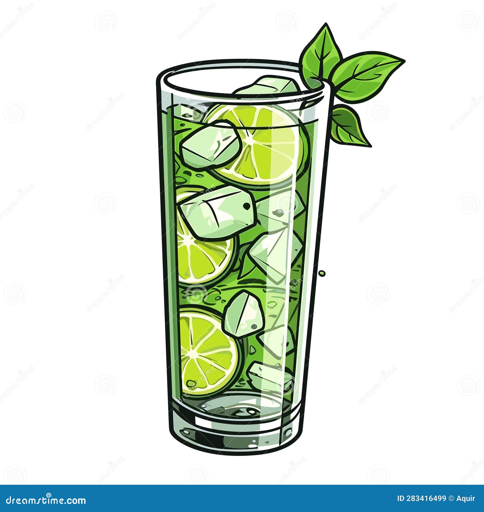 Mojito Cocktail Hand-drawn Comic Illustration. Mojito. Vector Doodle ...