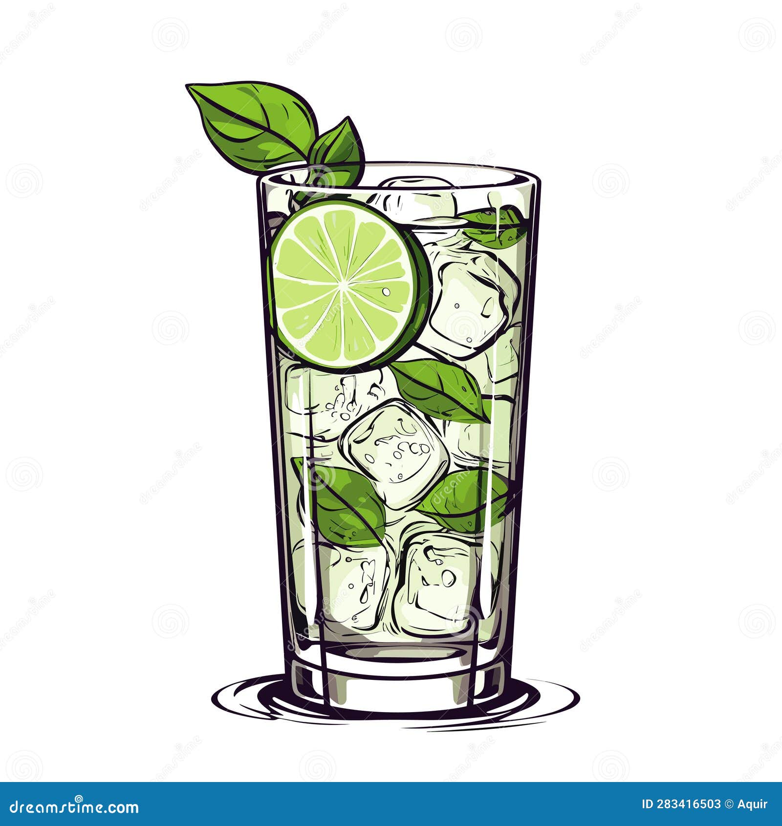 Mojito Cocktail Hand-drawn Comic Illustration. Mojito. Vector Doodle ...