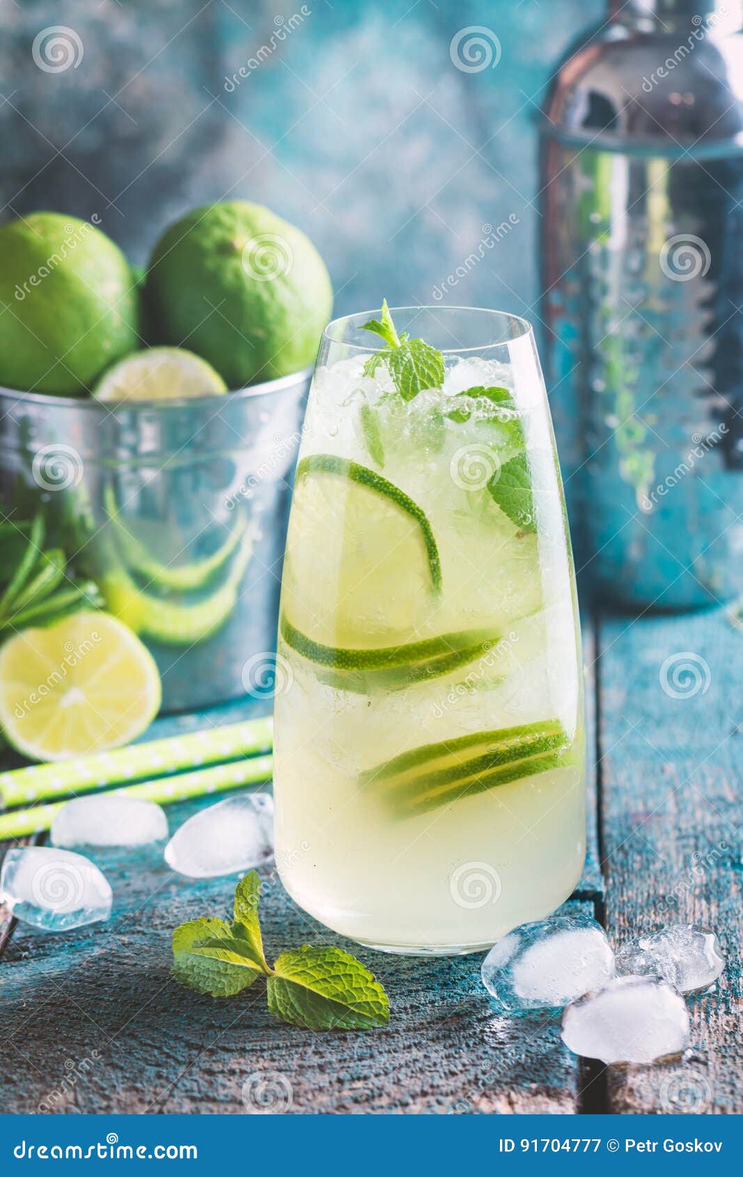 Mojito Cocktail with Lime and Mint Stock Image - Image of citrus ...
