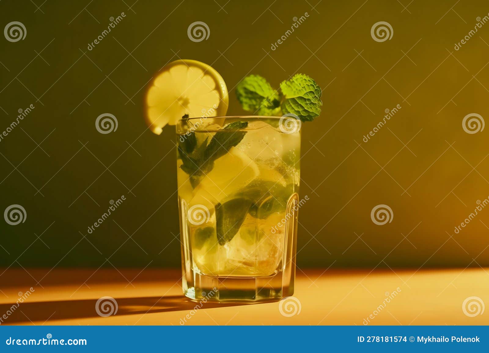 Mojito Cocktail on Yellow Sunny Background. Neural Network AI Generated ...