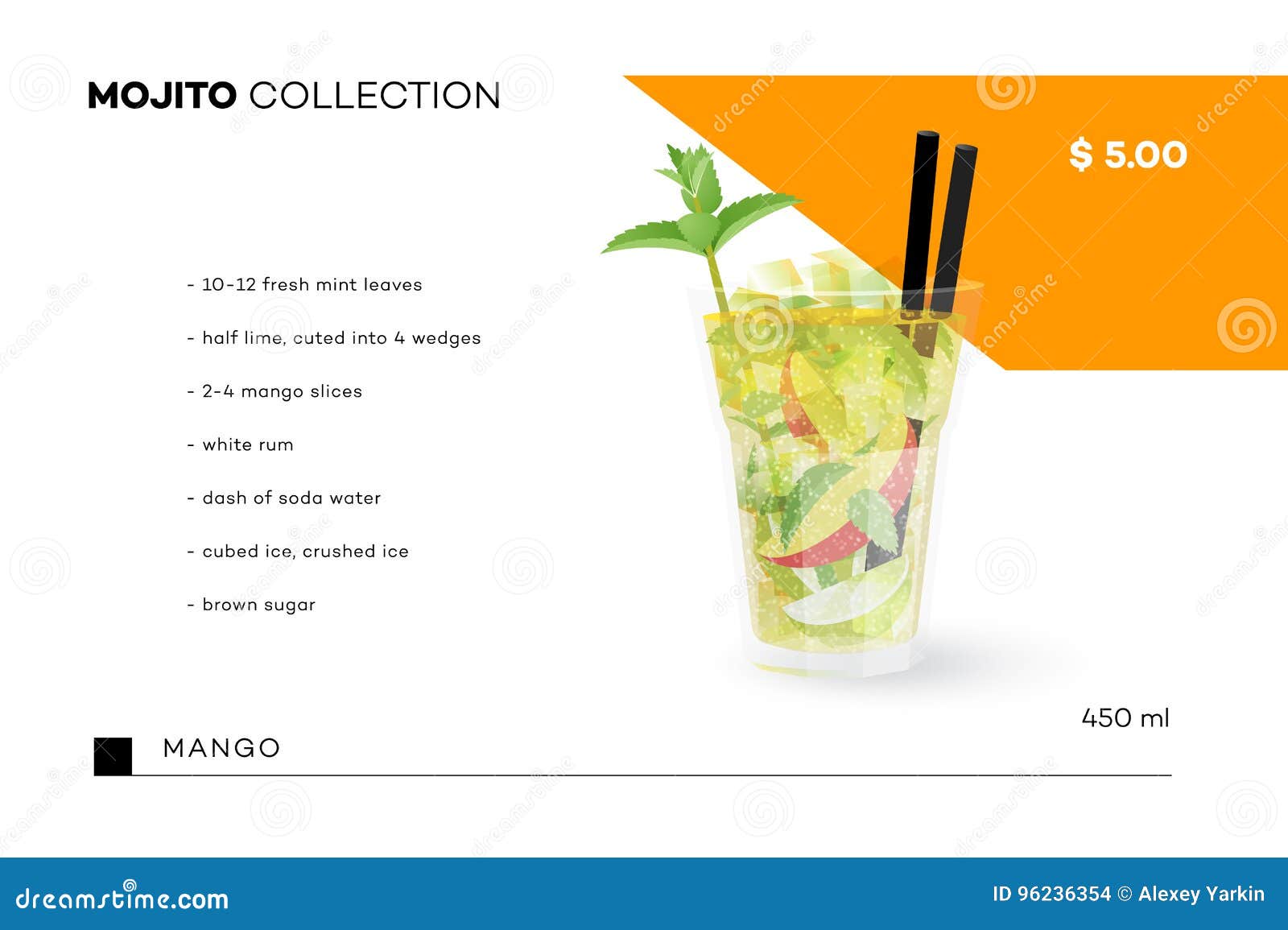 Mojito Collection. Vector Menu Template with Realistic Cocktail Stock ...