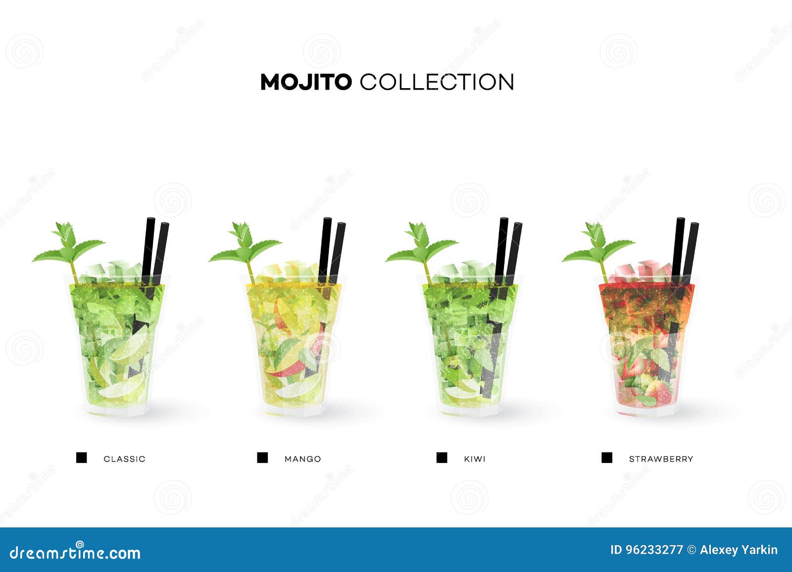 Mojito Collection. Vector Menu Template with Realistic Cocktails Stock ...