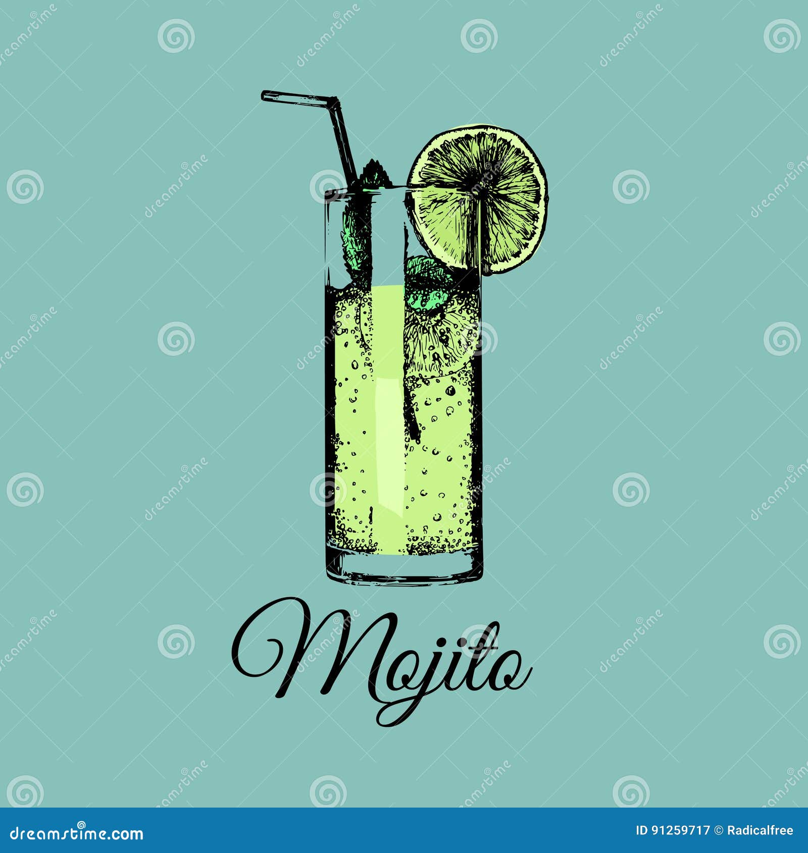 Mojito Glass Isolatedvector Illustration Of Alcoholic Drinkhand Drawn Sketch Of Cocktail With