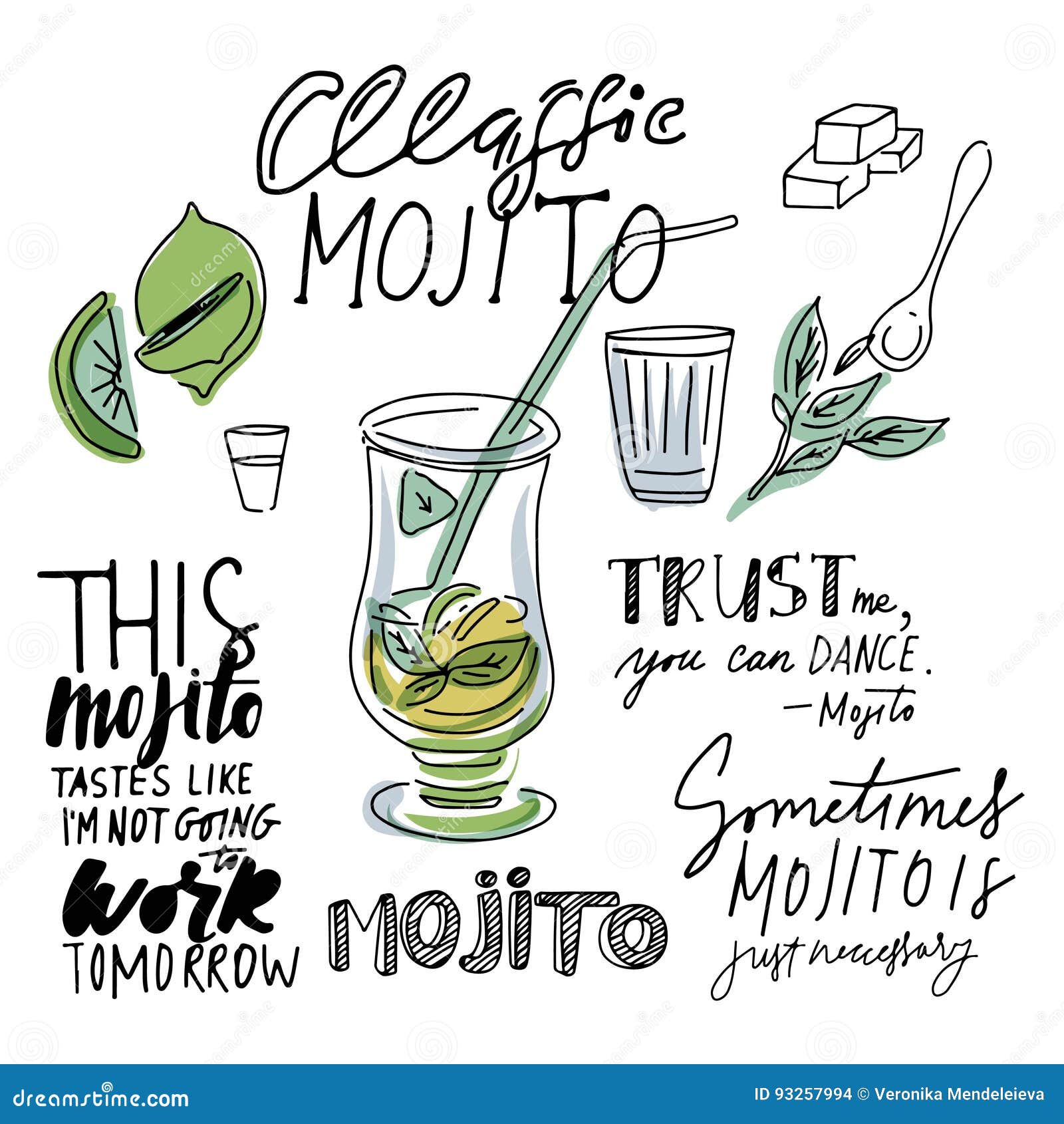Mojito Hand Drawn Illustration. Hand Drawn Typography Poster Stock ...