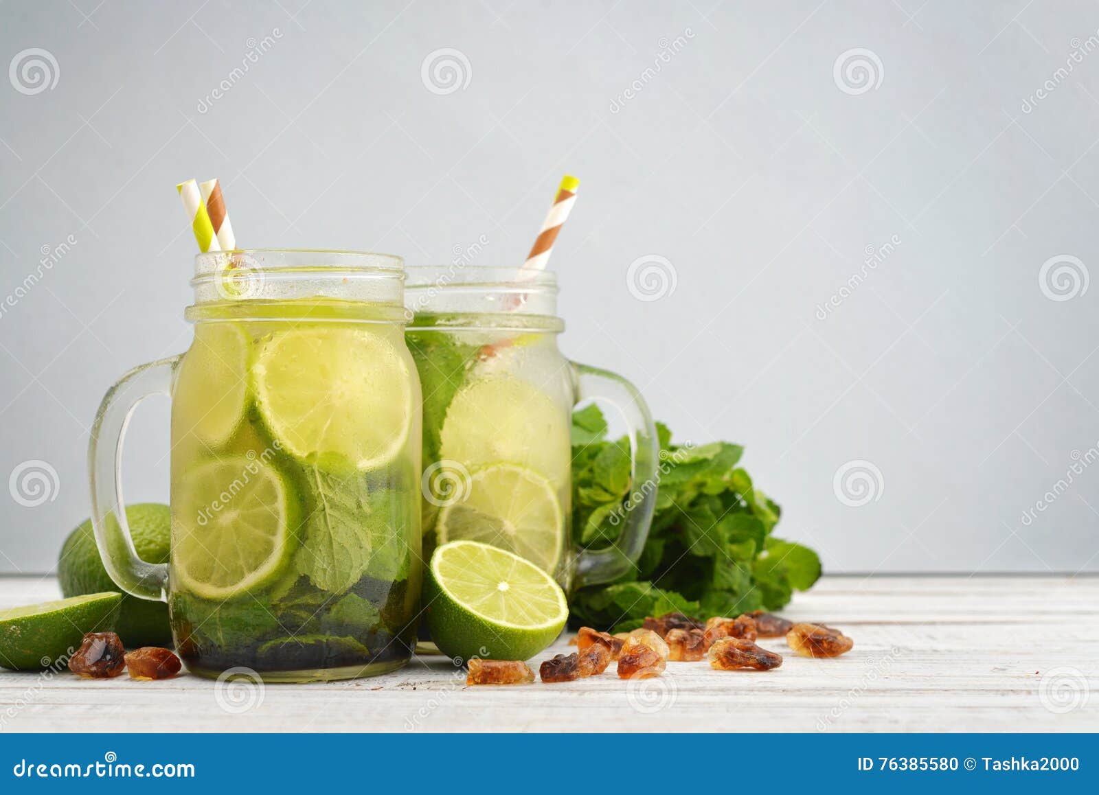 Mojito in jars with handle stock photo. Image of cubes - 76385580