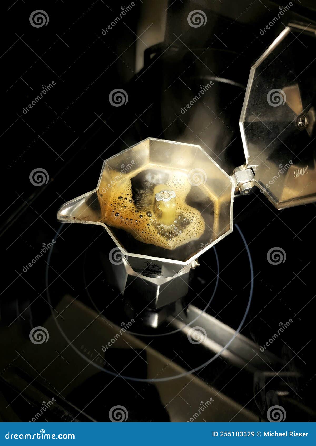 Moka Pot Brewing Coffee while Steaming Stock Image - Image of moka ...