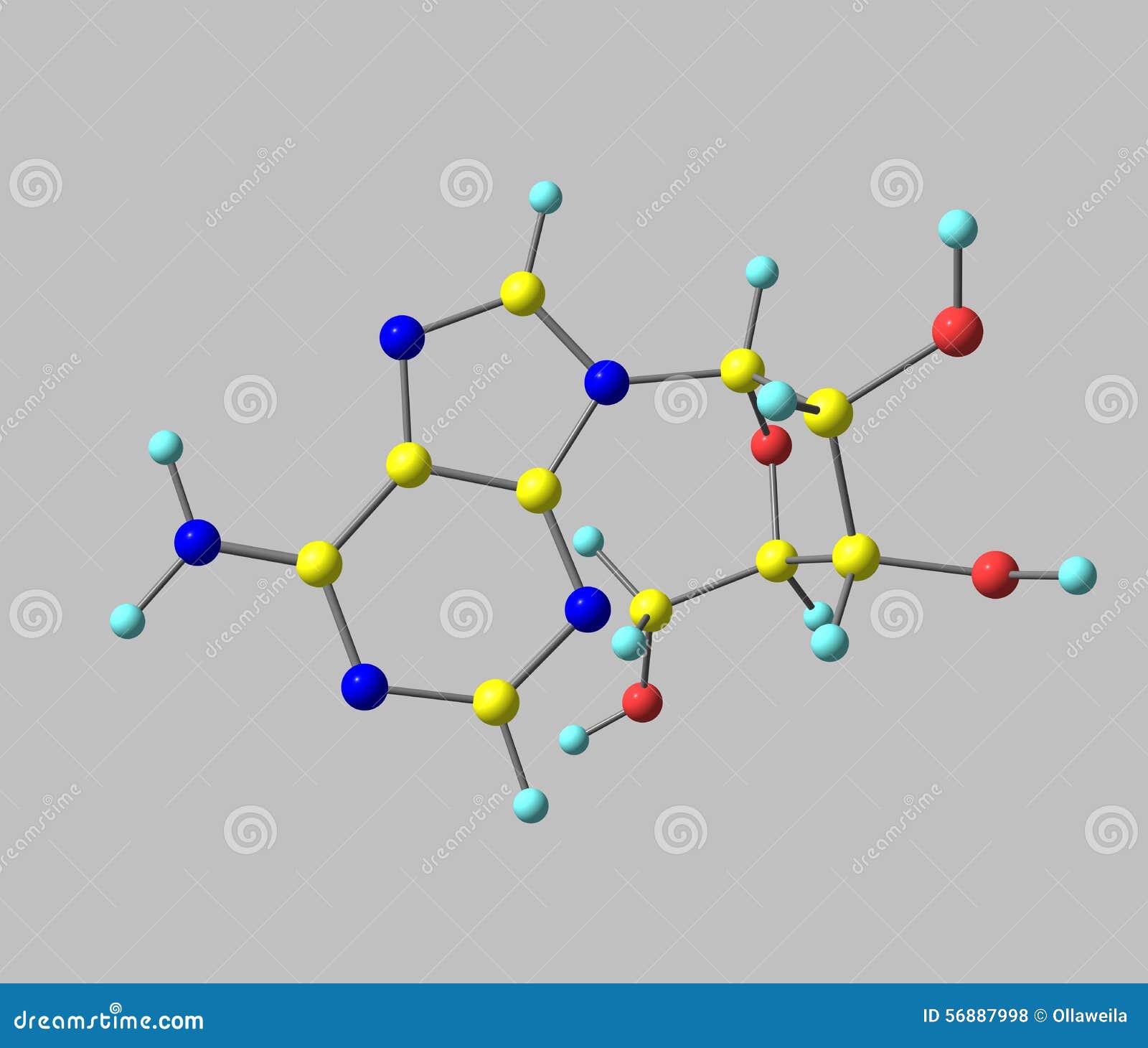 Molécula De La Adenosina Aislada En Gris Stock de ilustración ...