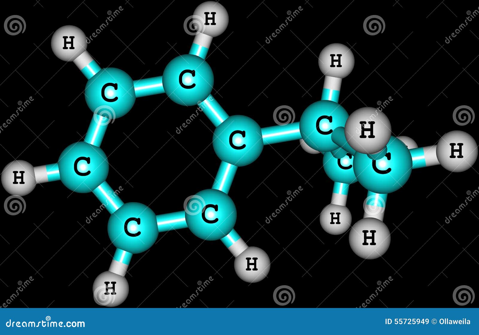 Molécula Del Cumeno Aislada En Negro Stock de ilustración - Ilustración ...