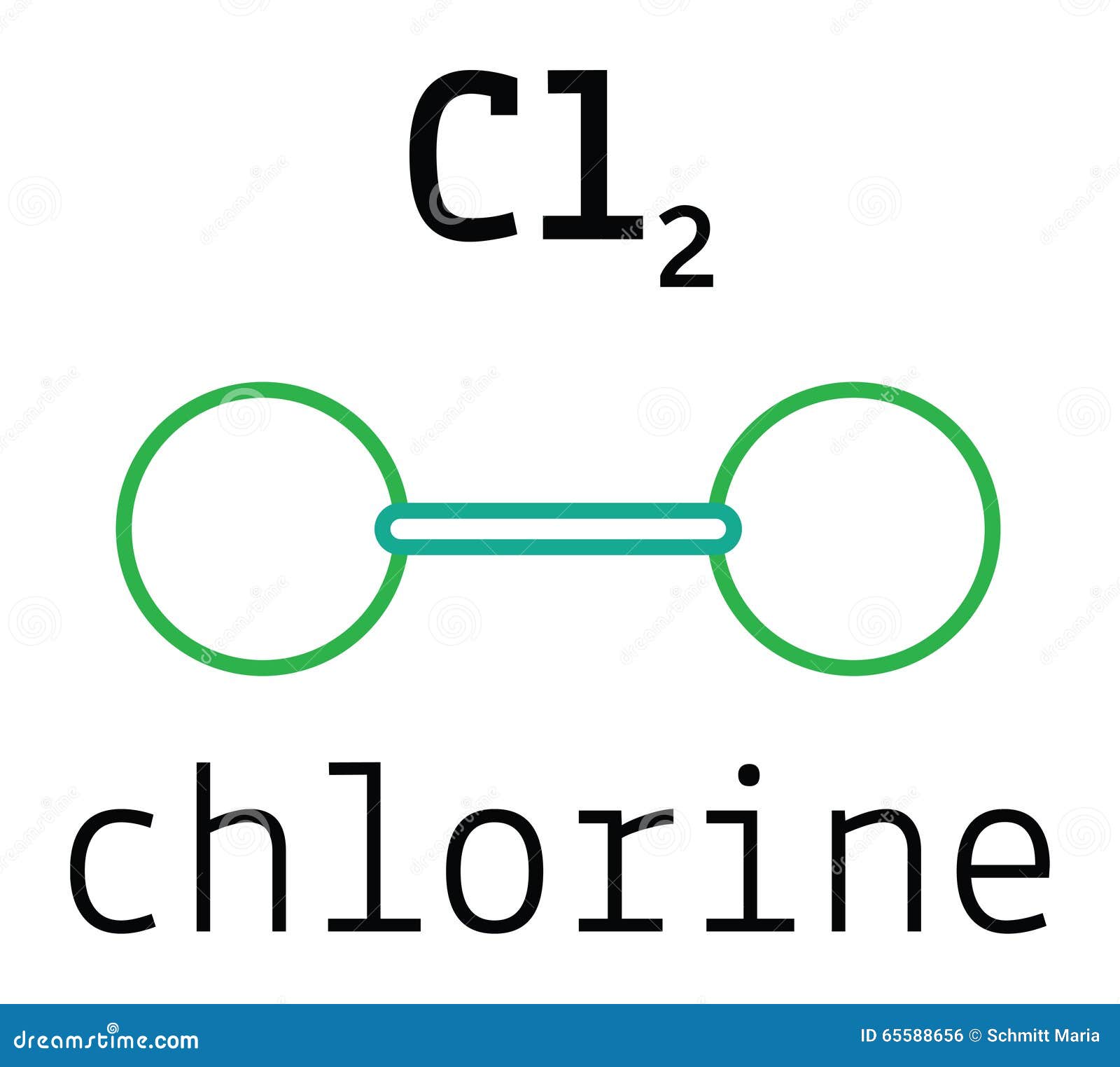 Molécule de chlore de Cl2 illustration de vecteur. Illustration du ...