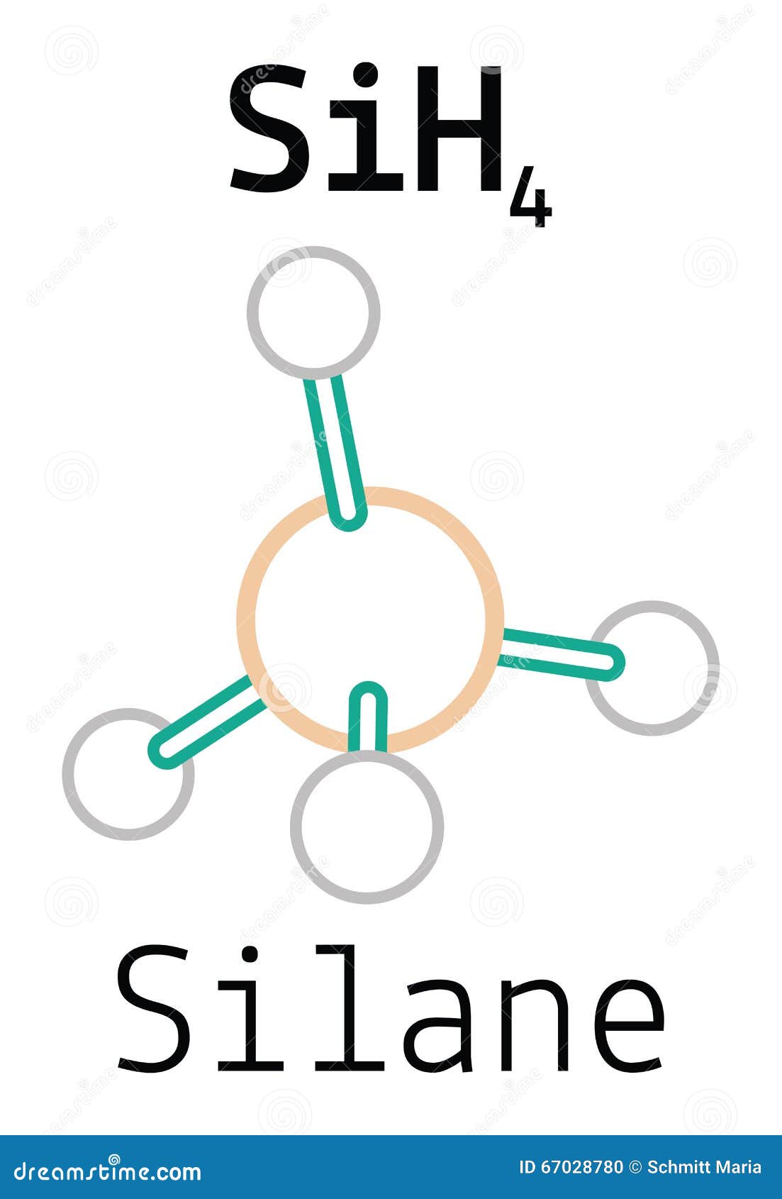 Molécule du silane SiH4 illustration de vecteur. Illustration of atome ...
