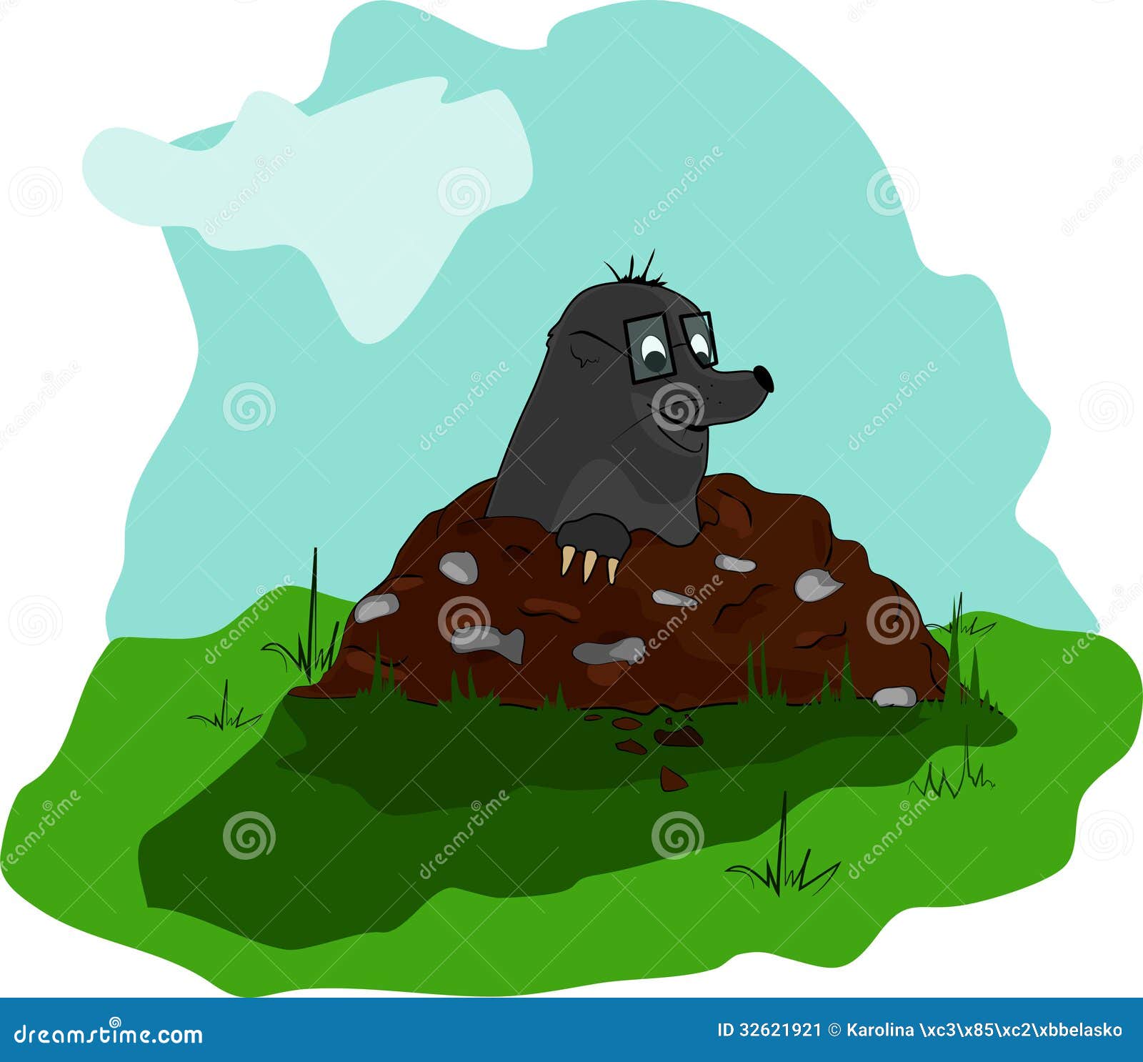 Mol op molshoop vector illustratie. Illustration of hemel - 32621921