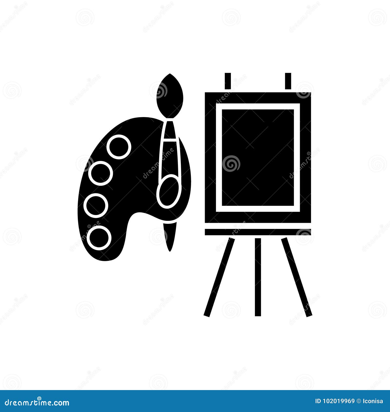 Molbert And Palette With Brush Icon, Vector Illustration, Black Sign On ...