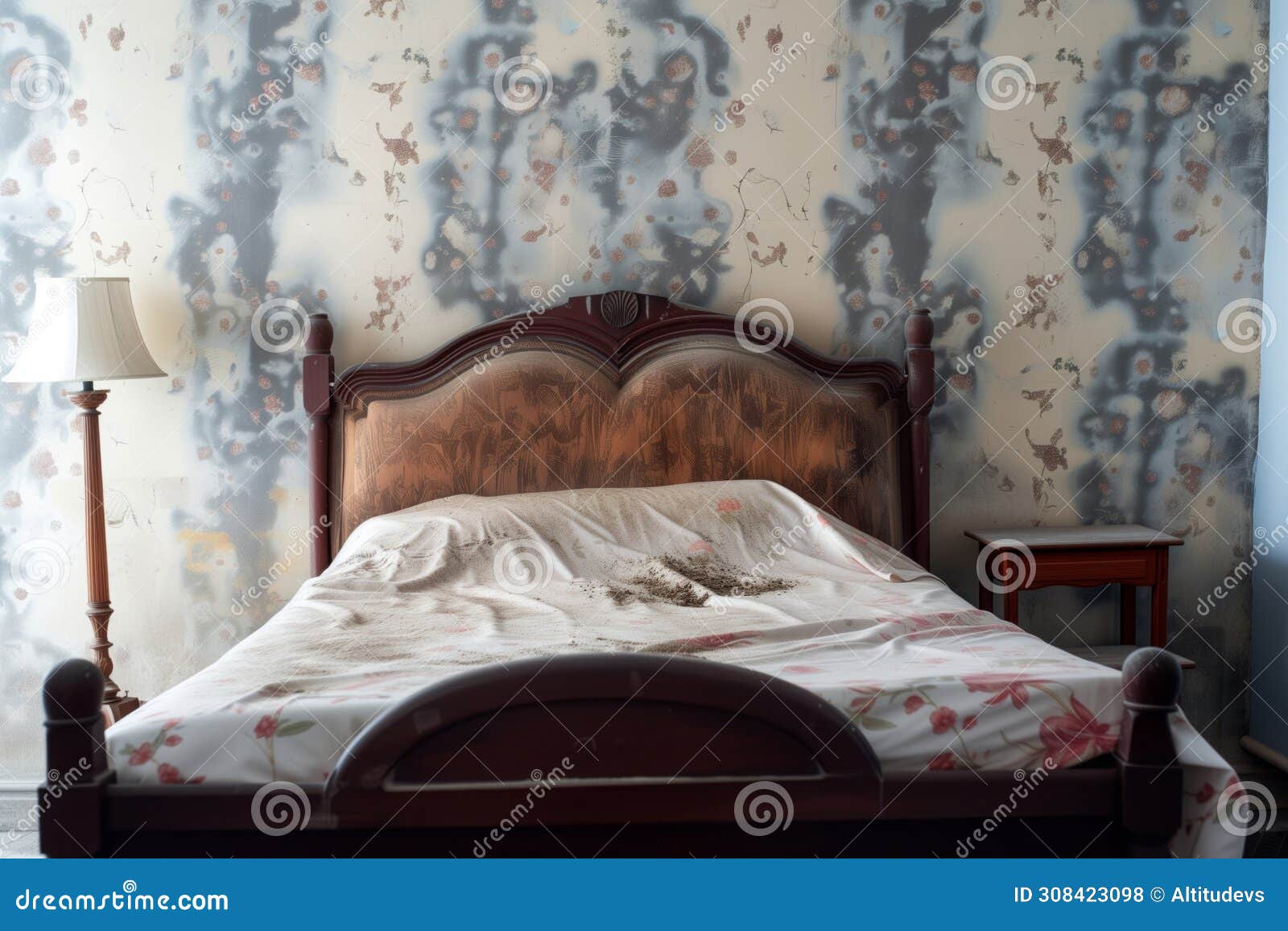 Mold Formed on Wall Behind a Bed Moved for Cleaning Stock Photo - Image ...