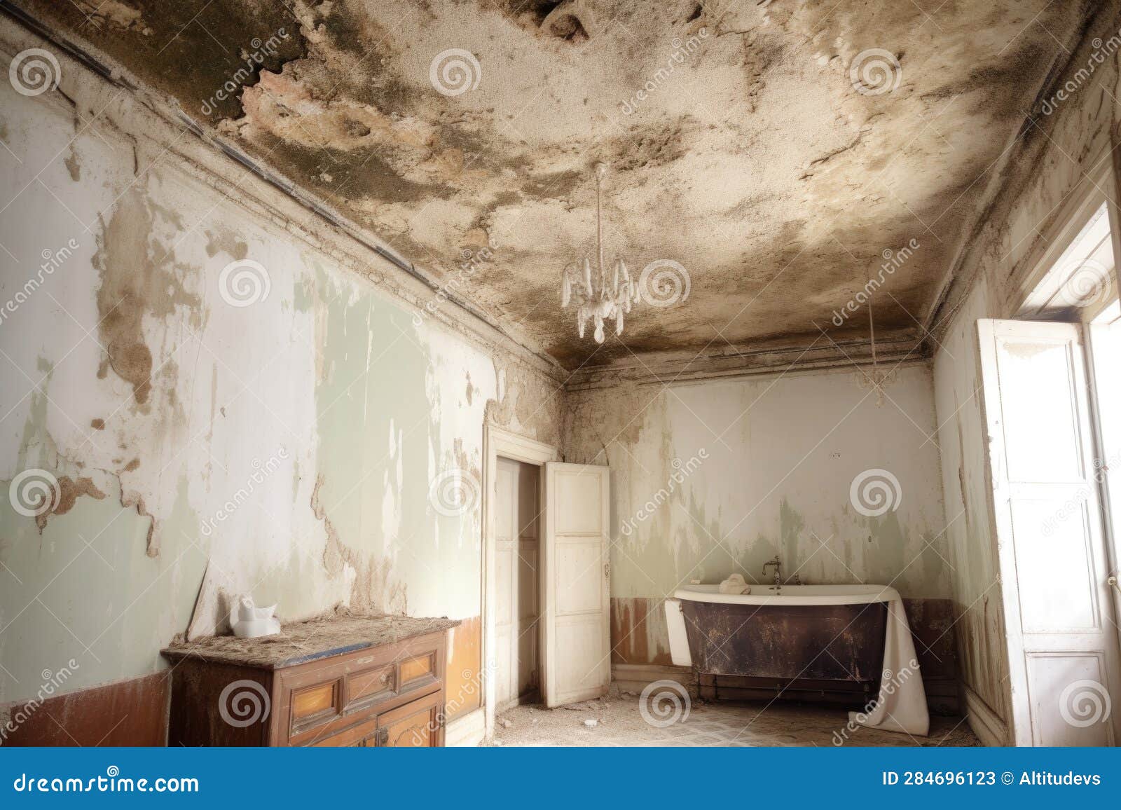 Damp Ceiling Corner With Spreading Discoloration Stock Image ...