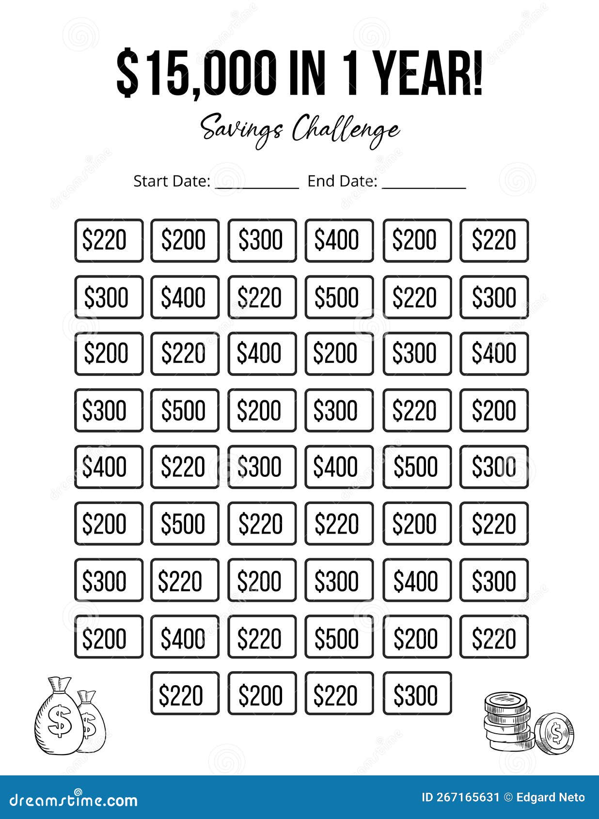 Save Money Challenge, Save 15k in 1 Year, Monthly Budget Tracker Stock ...