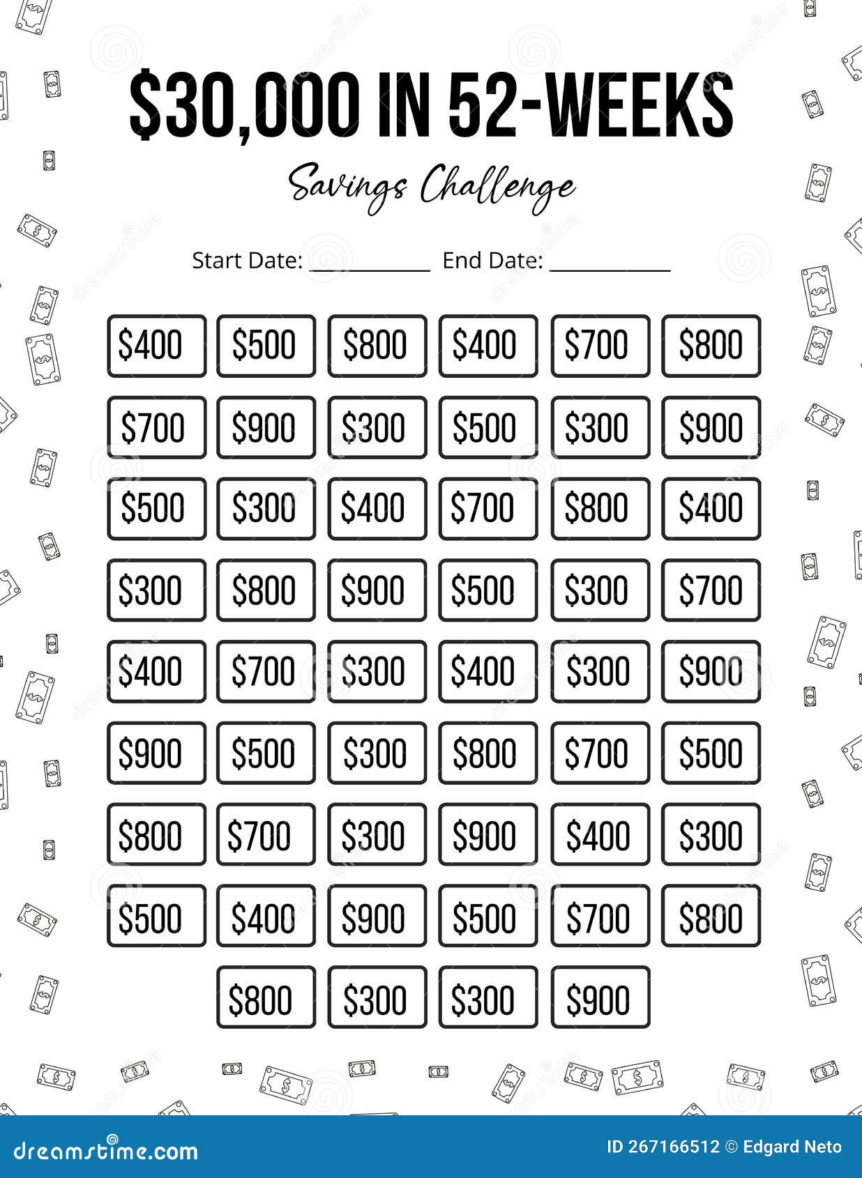 Saving Money 30k Dollars in 52 Weeks Stock Illustration - Illustration ...