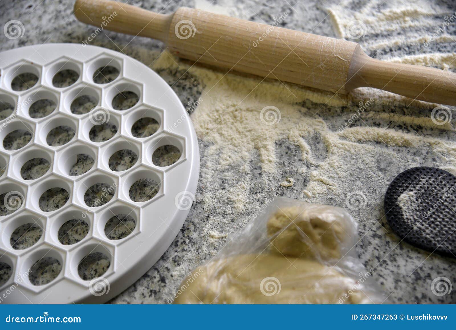 A Mold for Modeling Dumplings. Dough for Dumplings Stock Image - Image ...