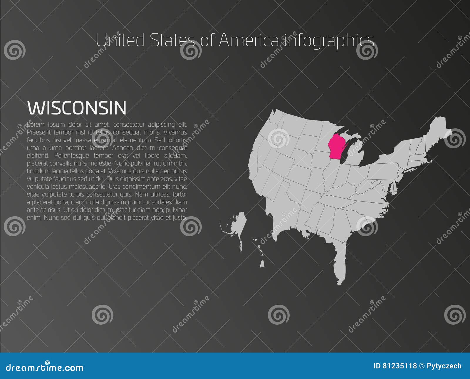 Molde Do Infographics Do Mapa Dos EUA Com Wisconsin Destacado ...