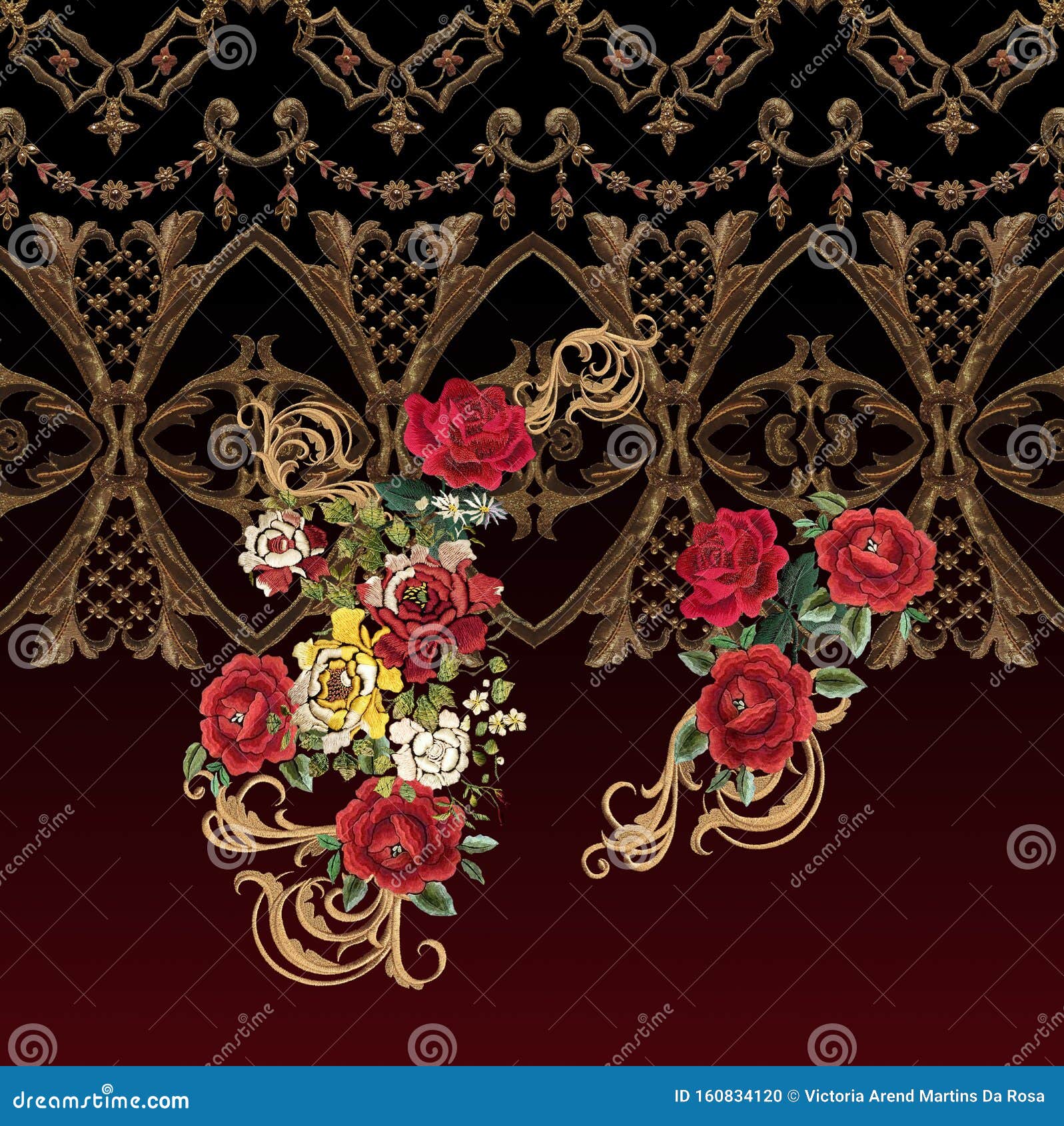 Flowers Roses Red Baroque Gold Luxury Stock Illustration - Illustration ...