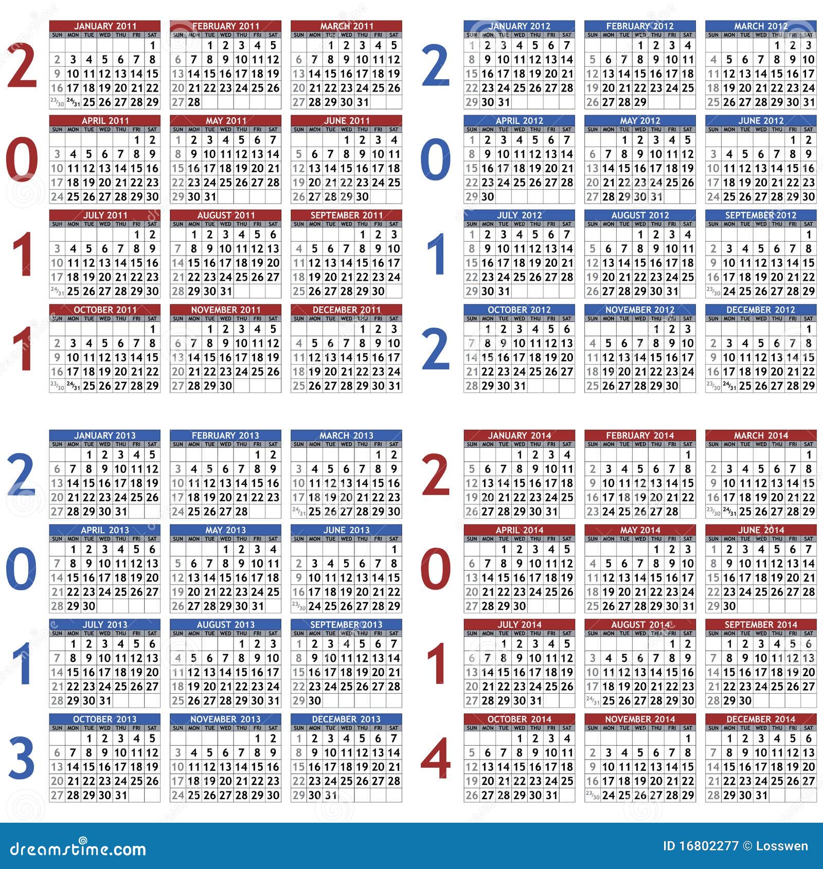 Moldes Do Calendário Para 2011 - 2014 Ilustração do Vetor - Ilustração ...