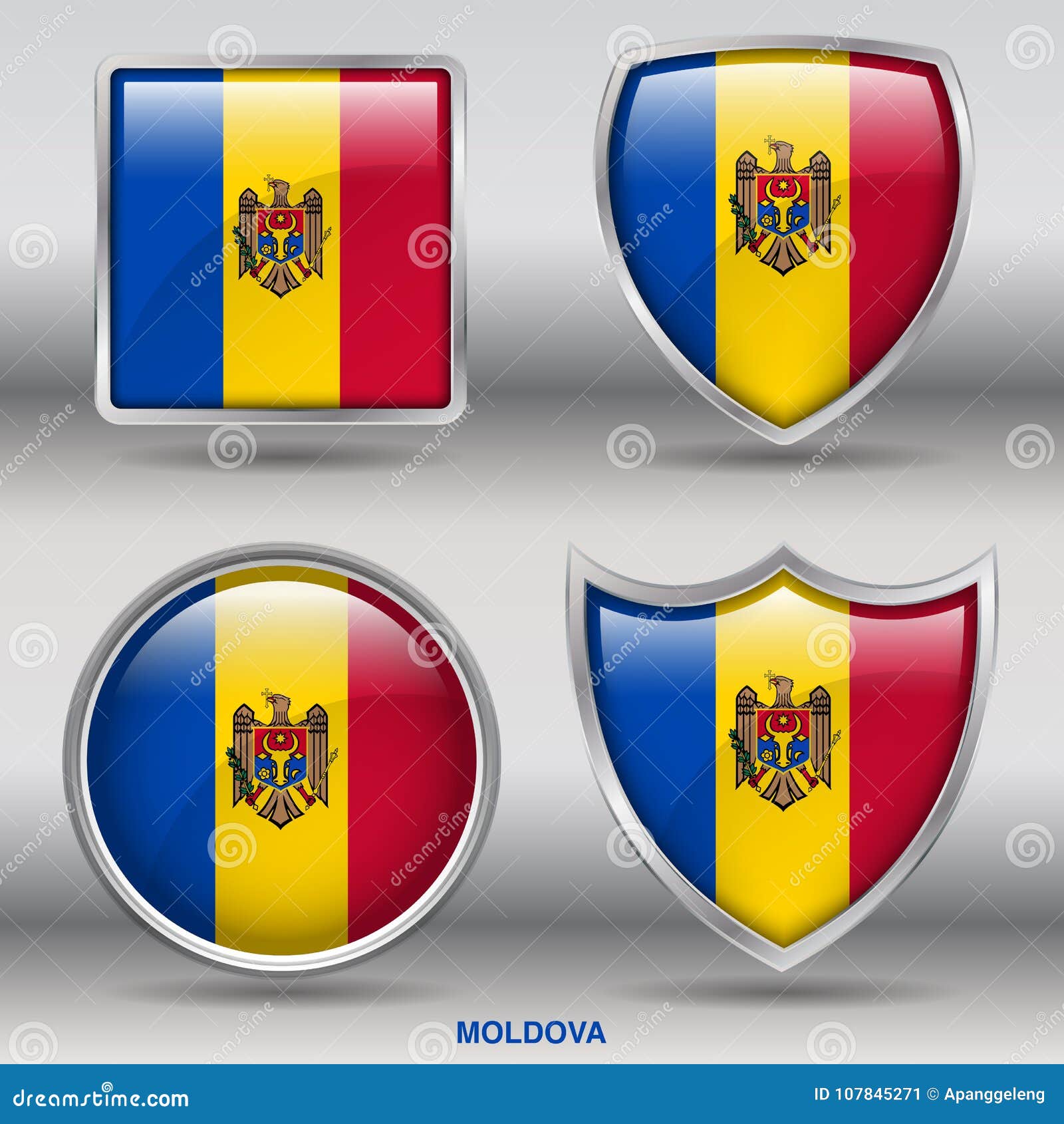 Moldova Flag in 4 Shapes Collection with Clipping Path Stock Vector ...