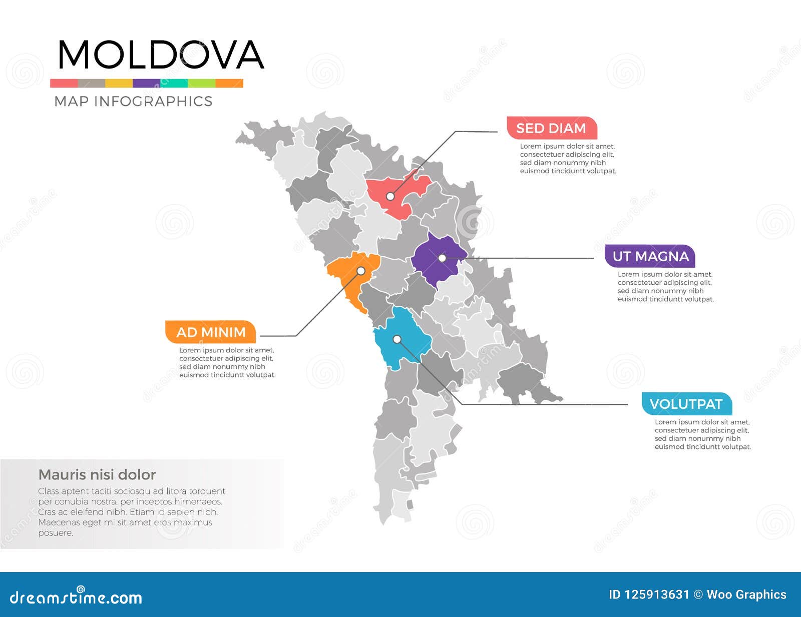 Moldova Map Infographics Vector Template with Regions and Pointer Marks ...