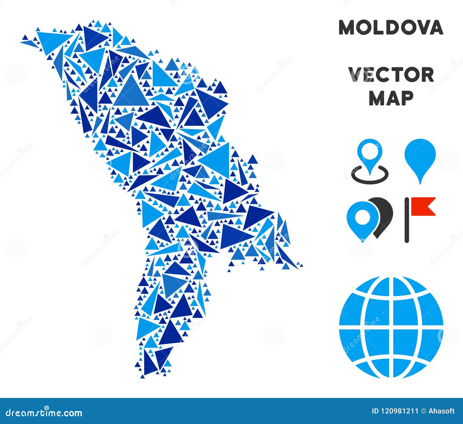 Blue Triangle Moldova Map stock vector. Illustration of moldova - 120981211
