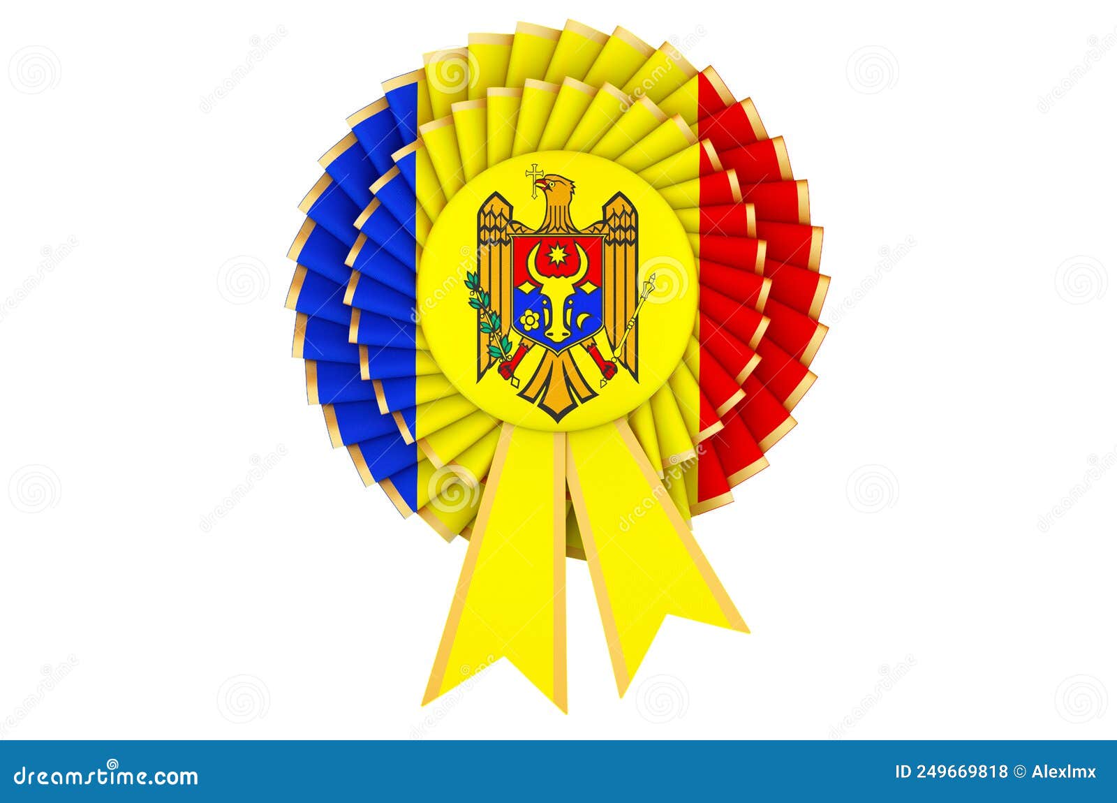 Moldovan Flag Painted on the Award Ribbon Rosette. 3D Rendering Stock ...