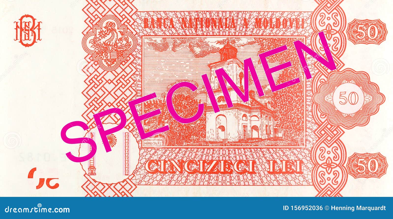 50 Moldovan Leu Banknote Reverse Specimen Stock Photo - Image of money ...