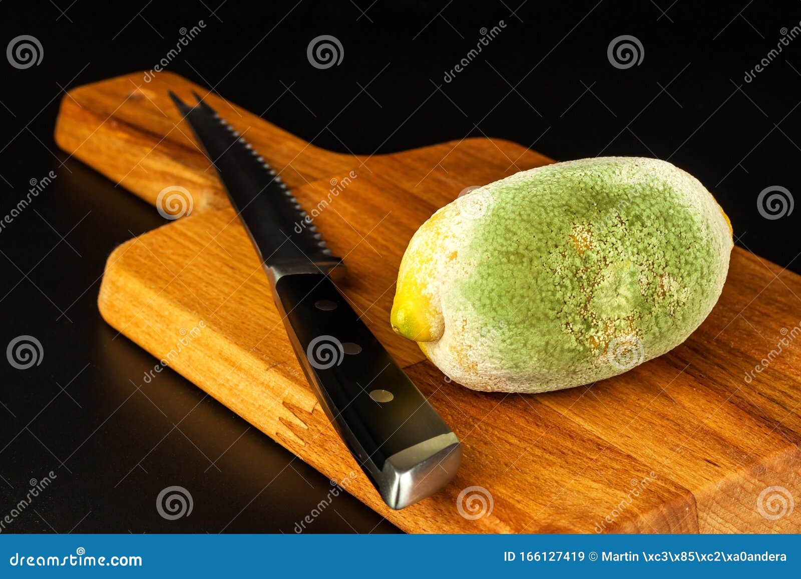 Moldy Lemon on a Kitchen Board. Unhealthy Food. Decayed Fruit. Moldy ...