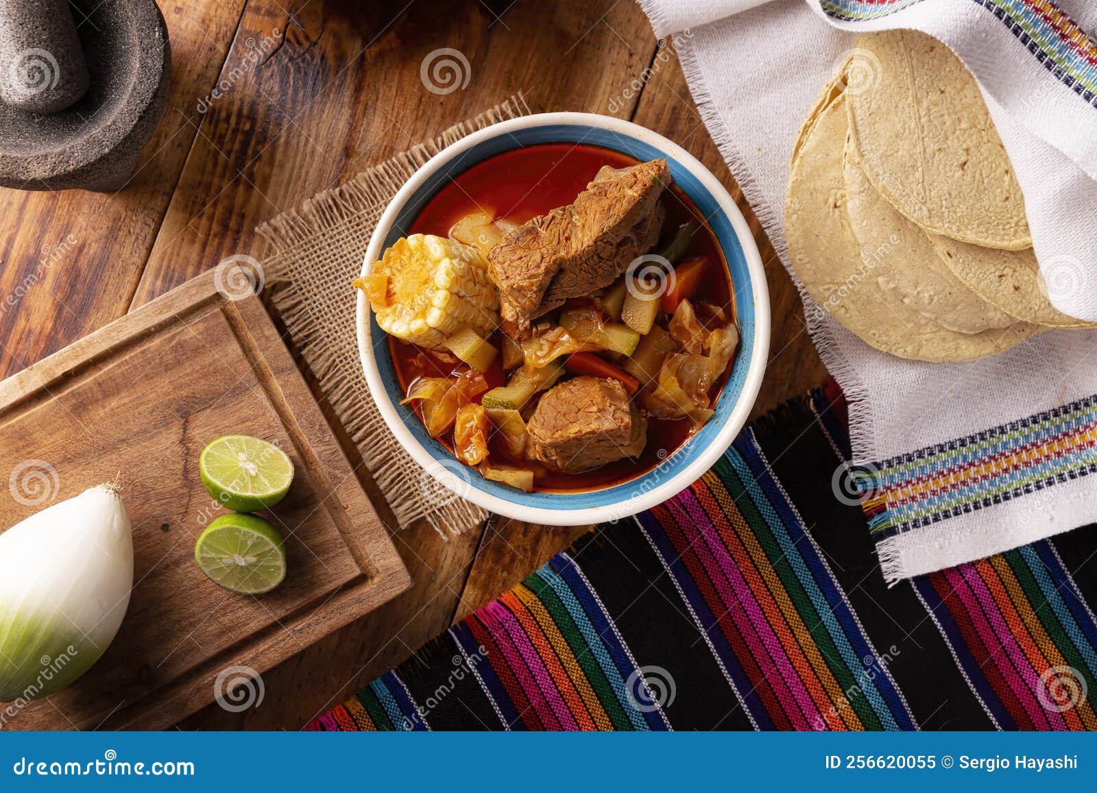 Mole De Olla, Typical Mexican Soup With Corncob, Pork And Chile Royalty ...