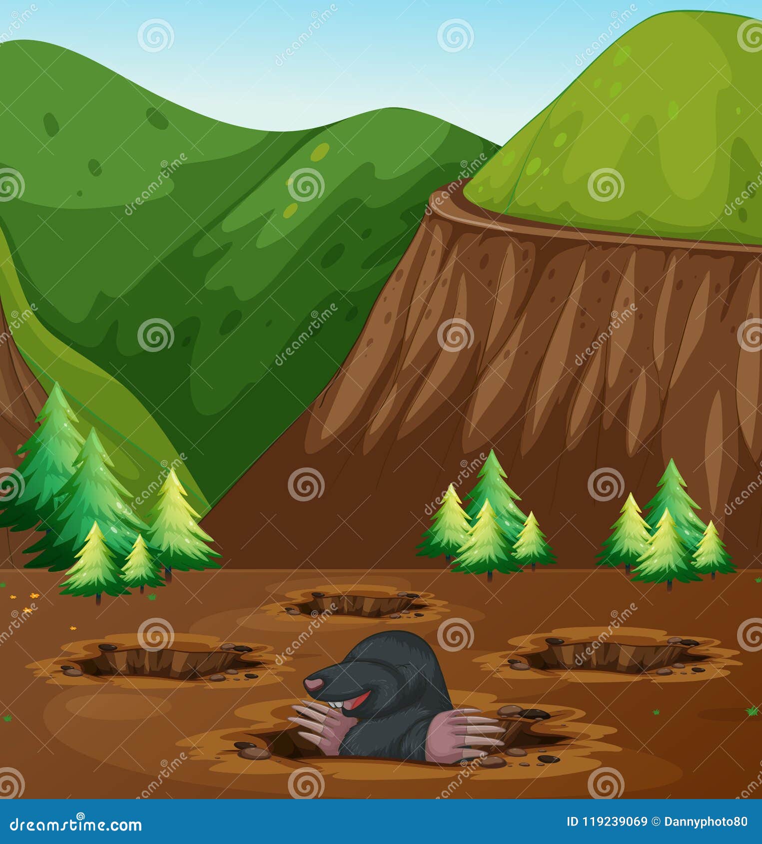 Mole Digging Out Of The Dirt Animal Cartoon Character Vector ...