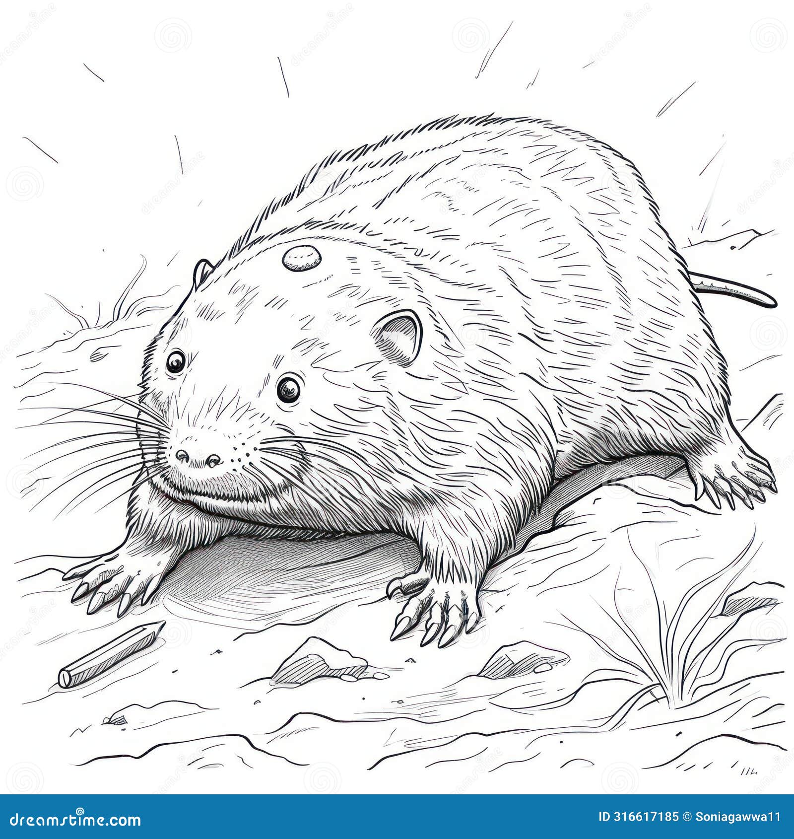 Mole Drawing Coloring Book Page Stock Illustration - Illustration of ...