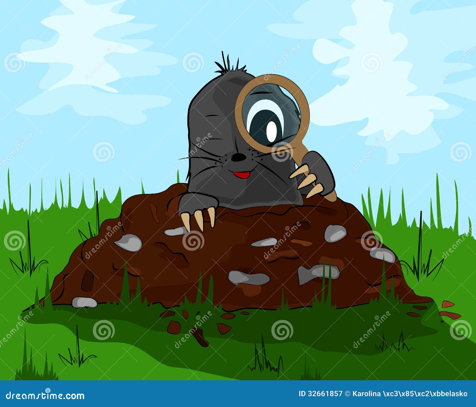 Mole with a Magnifying Glass on Molehill Stock Vector - Illustration of ...