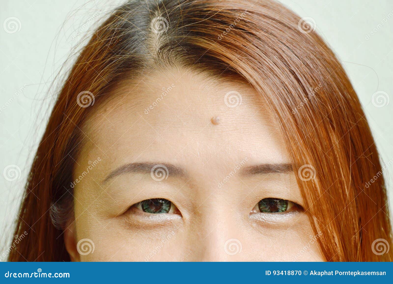 Mole in Middle of Asian Woman Forehead Shows Physiognomy Stock Photo ...