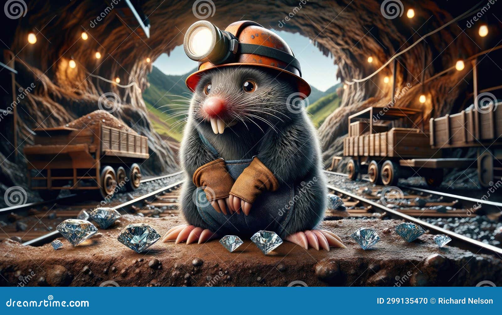 Mole Miner with Diamonds stock illustration. Illustration of creative ...