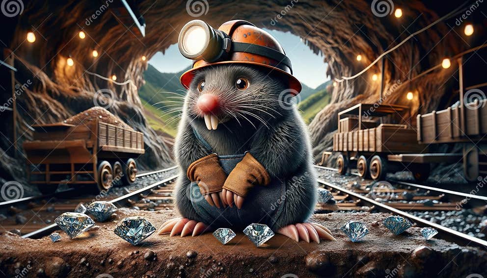 Mole Miner with Diamonds stock illustration. Illustration of creative - 299135470