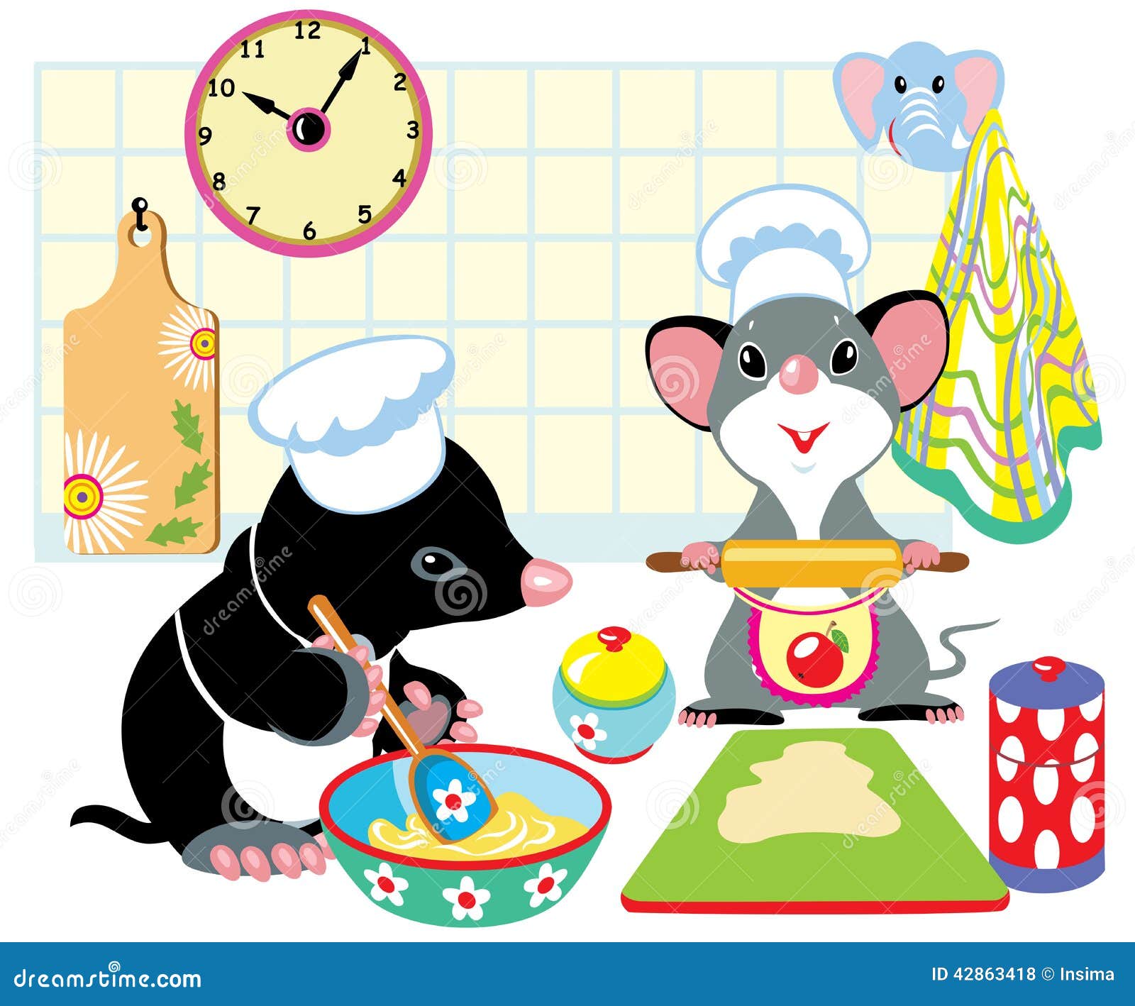 Mole and Mouse Preparing Dough Stock Vector - Illustration of baker ...